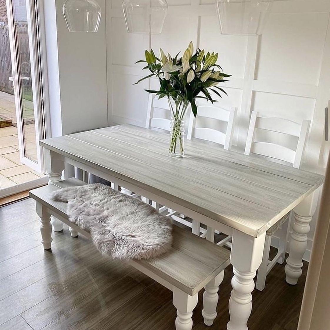 6ft Chunky Farmhouse Table with 3 Ladder Back Chairs & 1 Bench ...