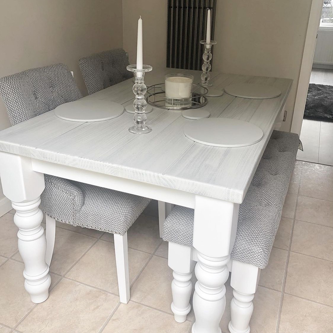 5ft Chunky Farmhouse Table with 2 Mixed Grey Winchesters Chairs & 1 ...