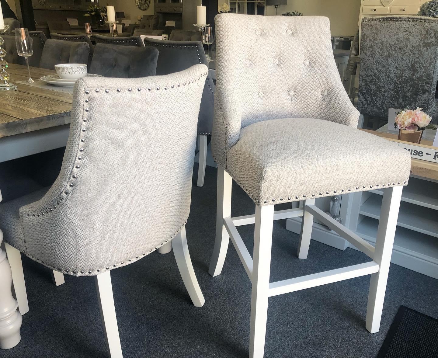 Mixed Beige Winchester Fabric Bar Stools - Farmhouse Furniture