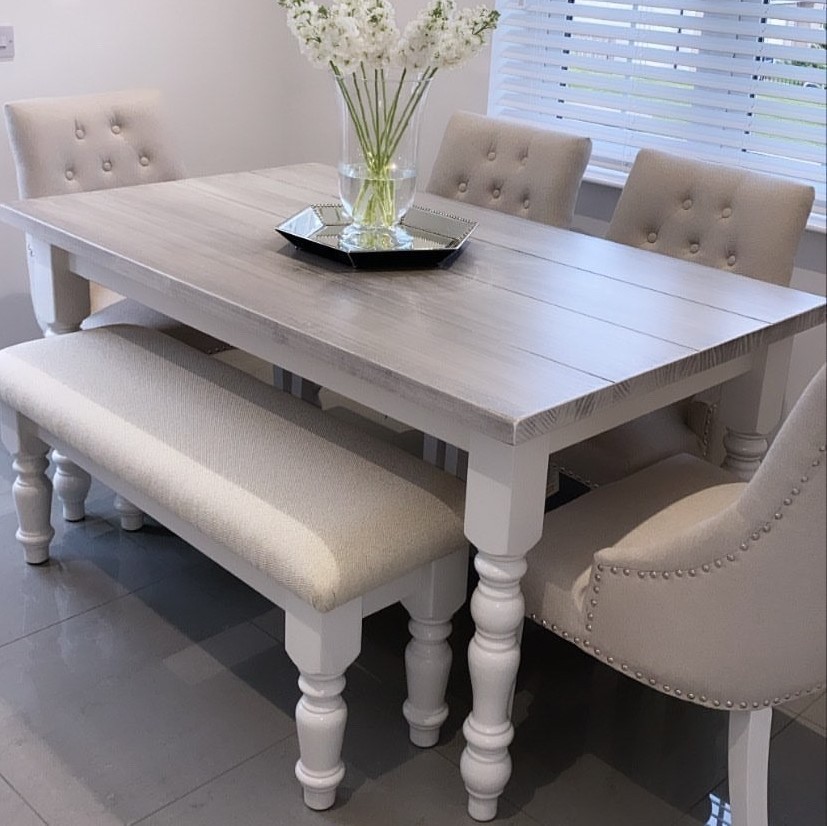 5ft Slim Farmhouse Table with 4 Plain Beige Winchester Chairs & 1 ...