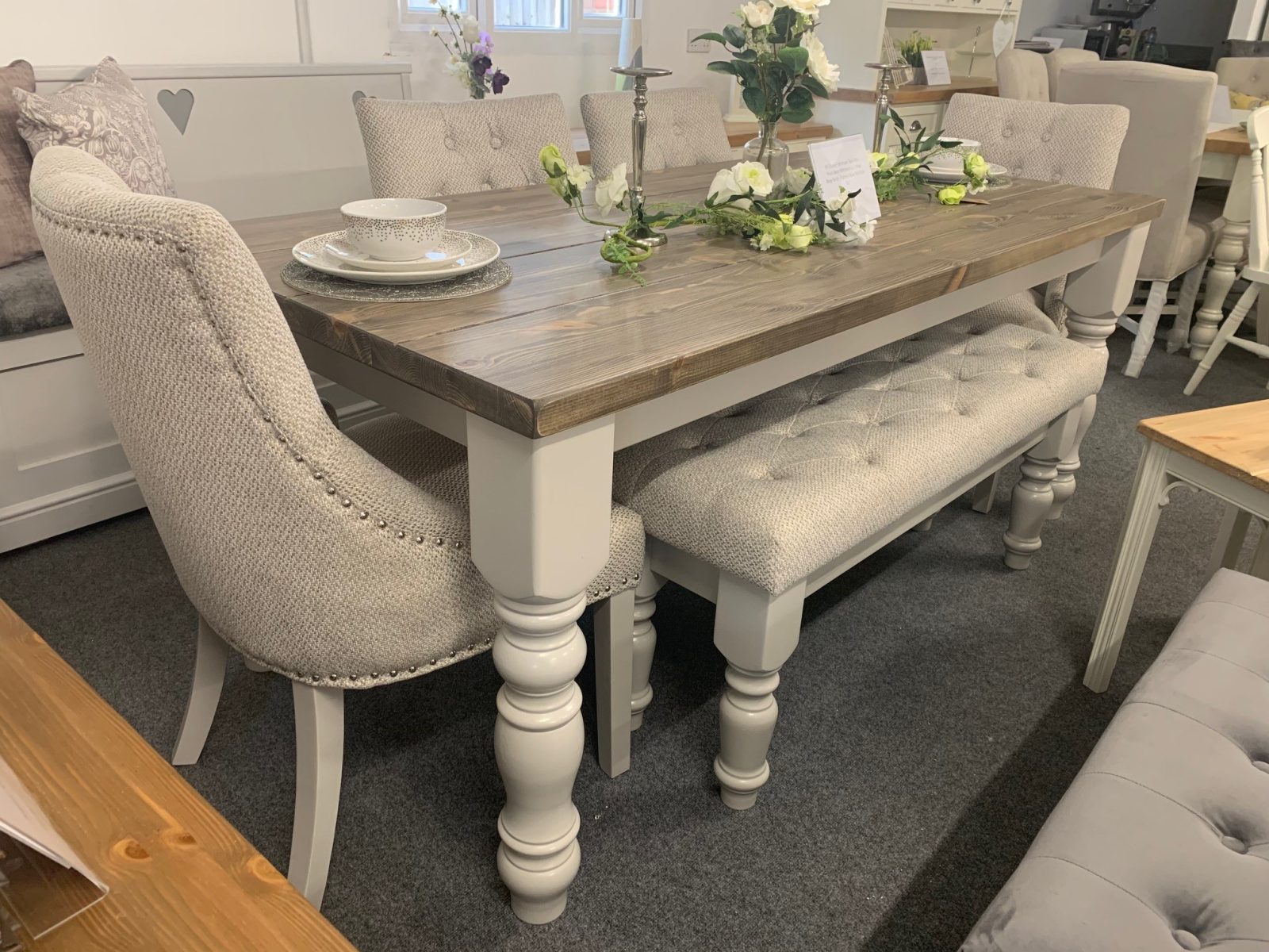 6ft Chunky Farmhouse Table with 4 Mixed Beige Winchester Chairs & 1 ...