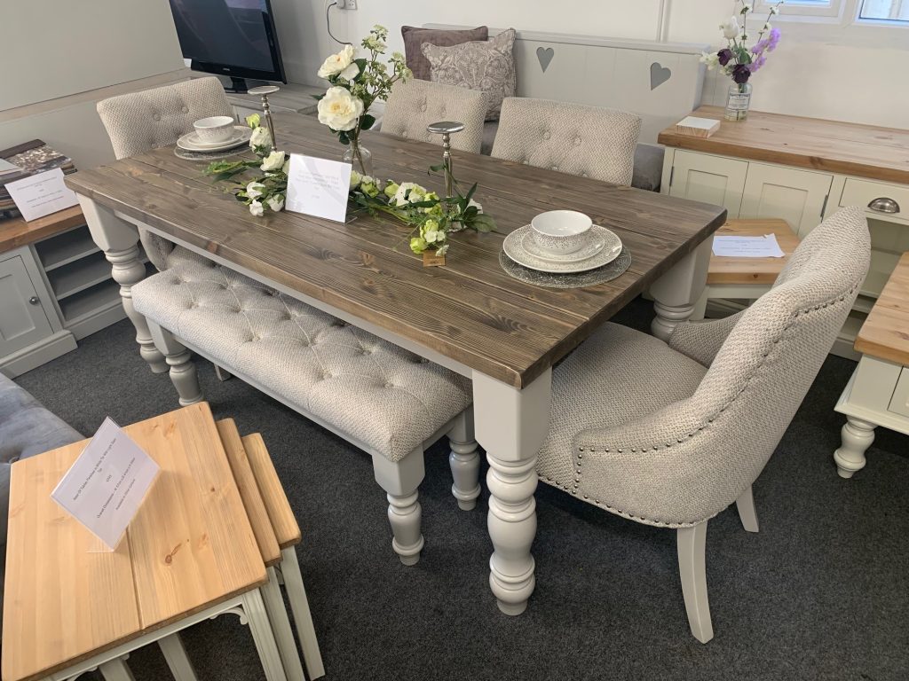 6ft Chunky Farmhouse Table with 4 Mixed Beige Winchester Chairs & 1 ...