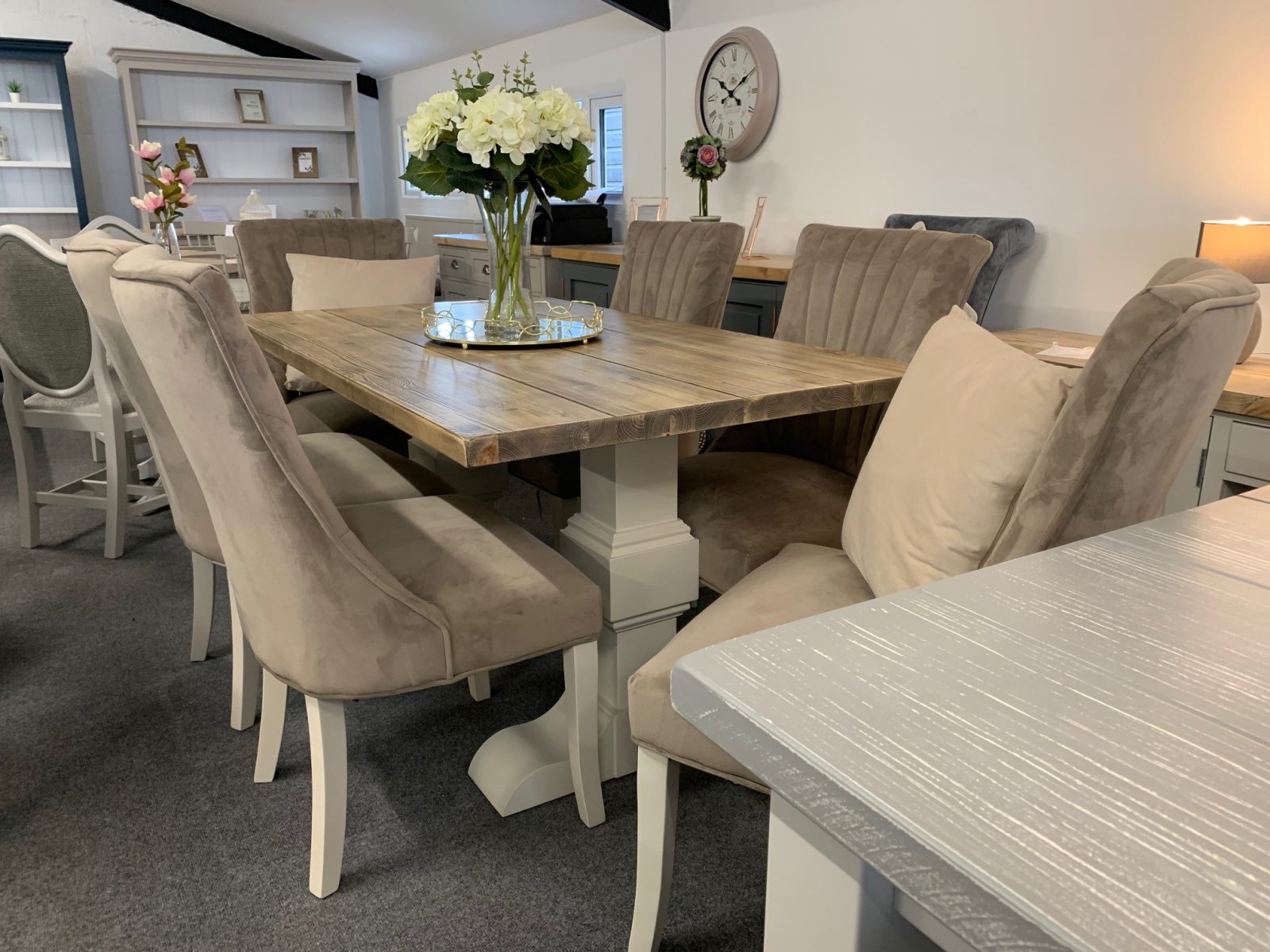 6ft Bespoke Trestle Table with 6 Mink Belvoir Fabric Chairs - Farmhouse ...