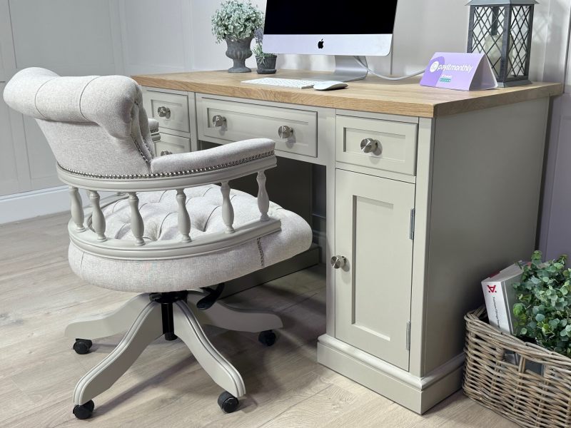 130cm Shaker Oak Desk with Beige Captains Office Chair - Farmhouse ...