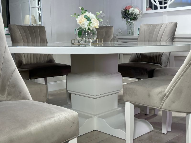 Large 1.8m Round Painted Bespoke Trestle Table with Perspex Top and 8 ...