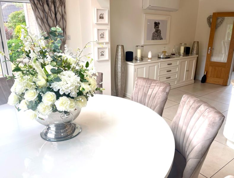 Large 1.8m Round Painted Bespoke Trestle Table with Perspex Top and 8 ...