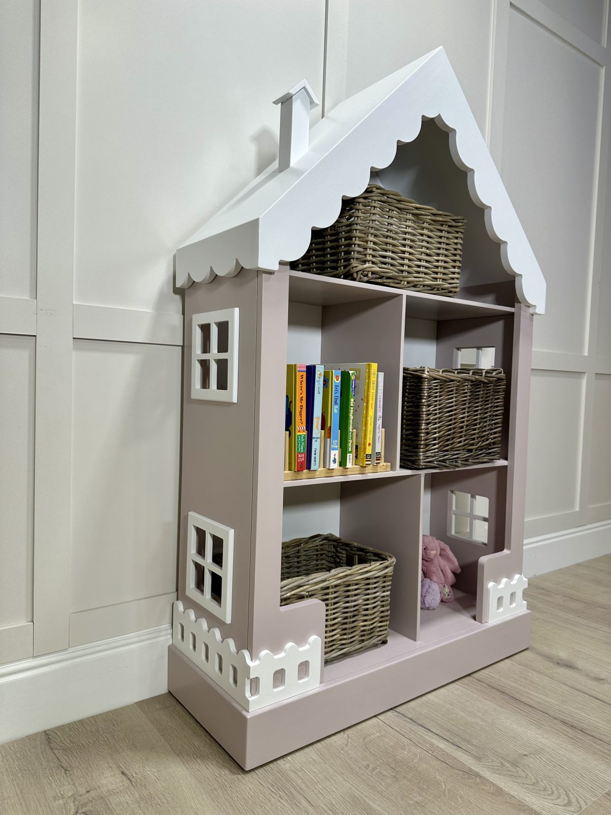 Children's Themed Wooden Bookcase in F&B Peignoir - Farmhouse Furniture