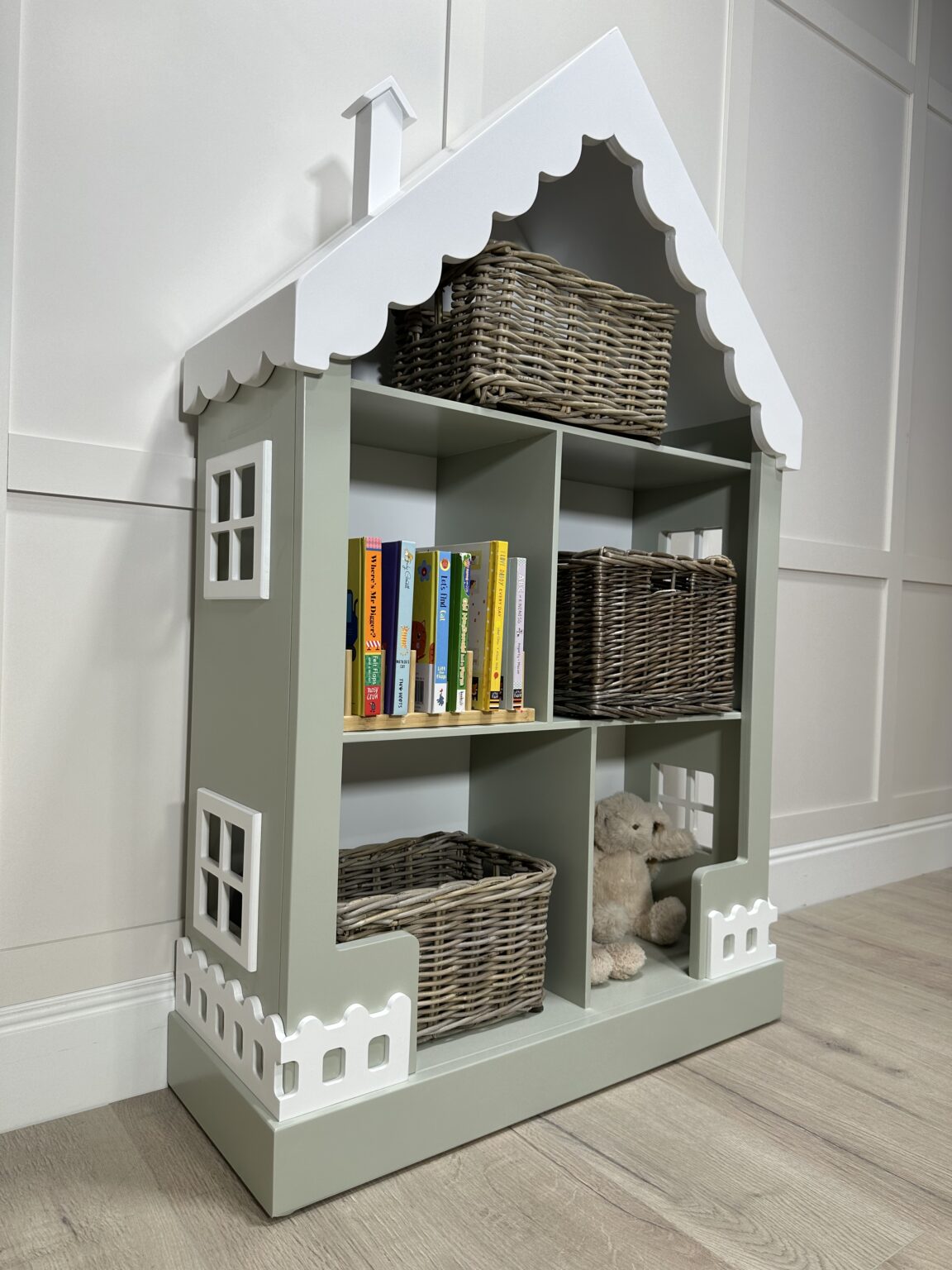 Children's Themed Wooden Bookcase in F&B Mizzle - Farmhouse Furniture
