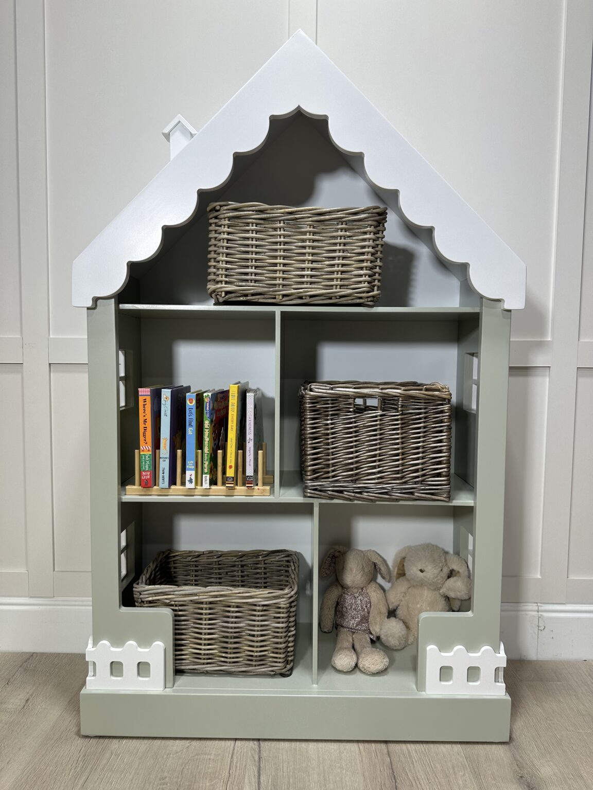 Children's Themed Wooden Bookcase in F&B Mizzle - Farmhouse Furniture