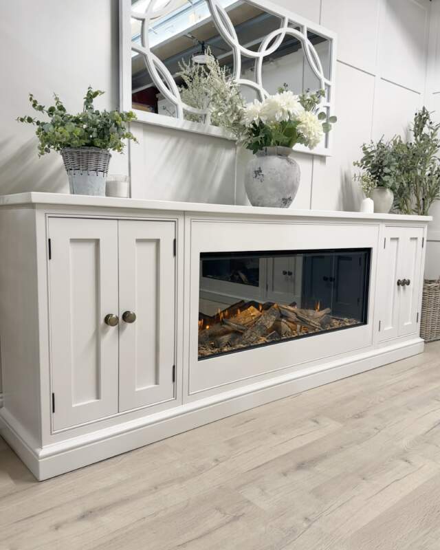 2.4m Shaker Beaded Tall Sideboard with 1200 New Forest British Fire ...